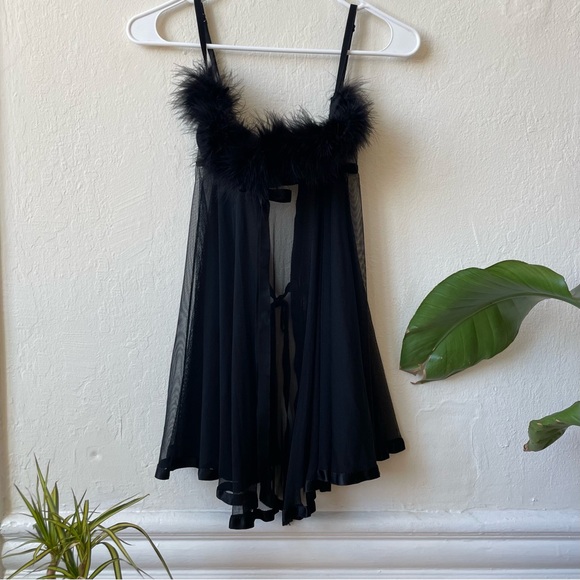 Intimates & Sleepwear | Nwot Rare 9s Victorias Secret Black Marabou Fur ...